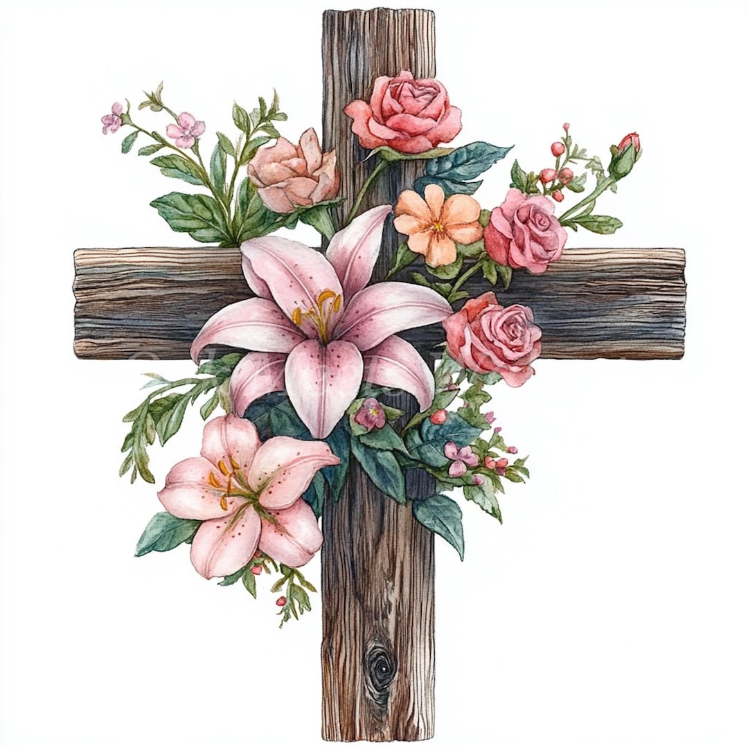 10 Easter Floral Cross Clipart Bundle- High Quality Watercolor Jpgs ...