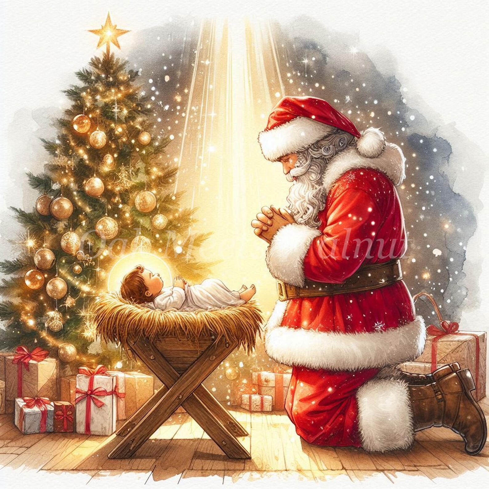 Santa Praying Watercolor Clipart Bundle: Christmas Scrapbook Graphics ...