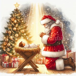 Santa Praying Watercolor Clipart Bundle: Christmas Scrapbook Graphics ...