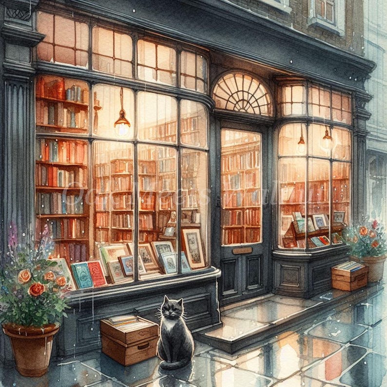 Rainy Day Bookstore Clipart Bundle: Watercolor Illustrations (digital ...