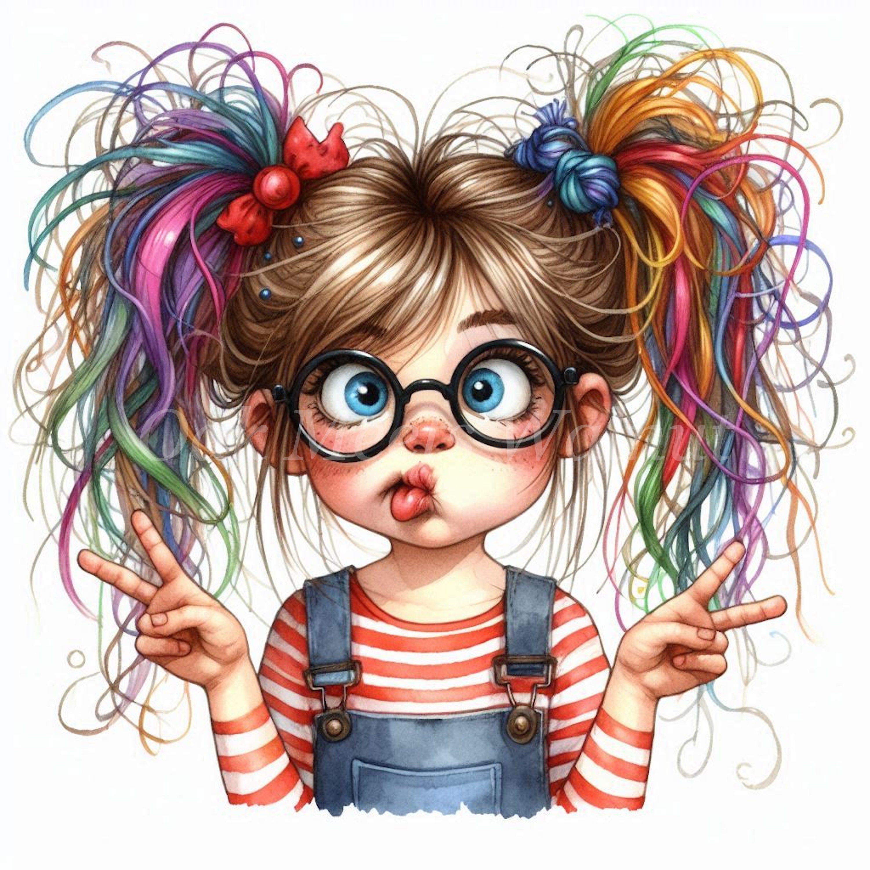 Quirky Little Girl Set 1 Clipart Bundle 10 High Quality Watercolor Jpgs ...