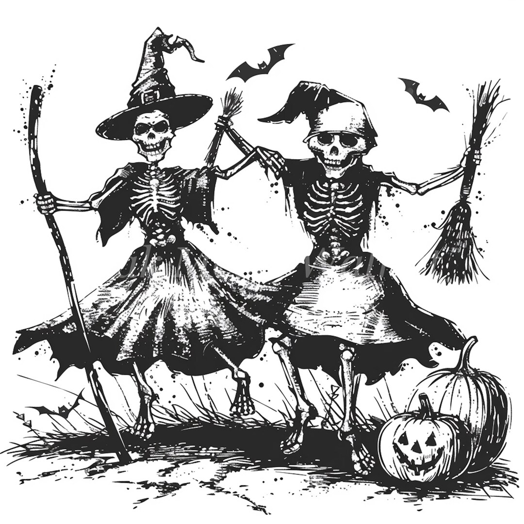 Funky Skeletons 10 High Quality Watercolor Jpgs, Halloween Digital ...