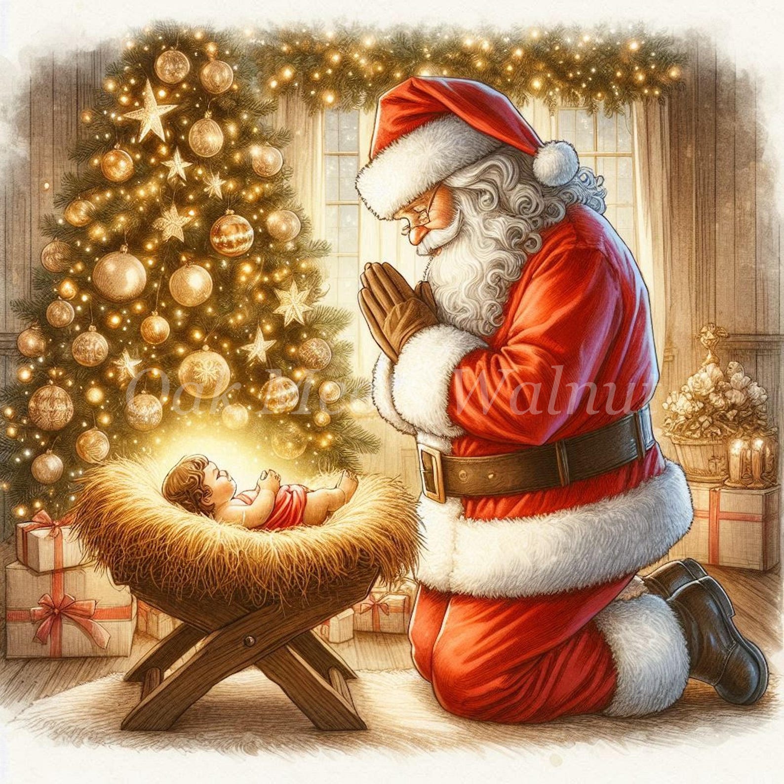 Santa Praying Watercolor Clipart Bundle: Christmas Scrapbook Graphics ...