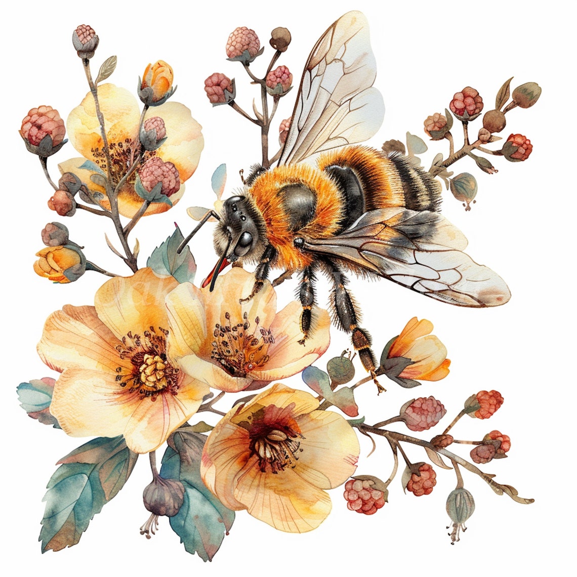 Lovely Bee With Flowers Clipart Bundle 10 High Quality Jpgs, Insect ...