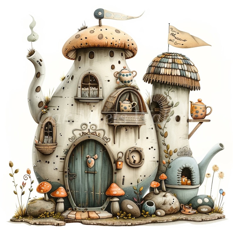 Whimsical Teapot House Clipart Bundle- 10 High Quality Watercolor Jpgs ...