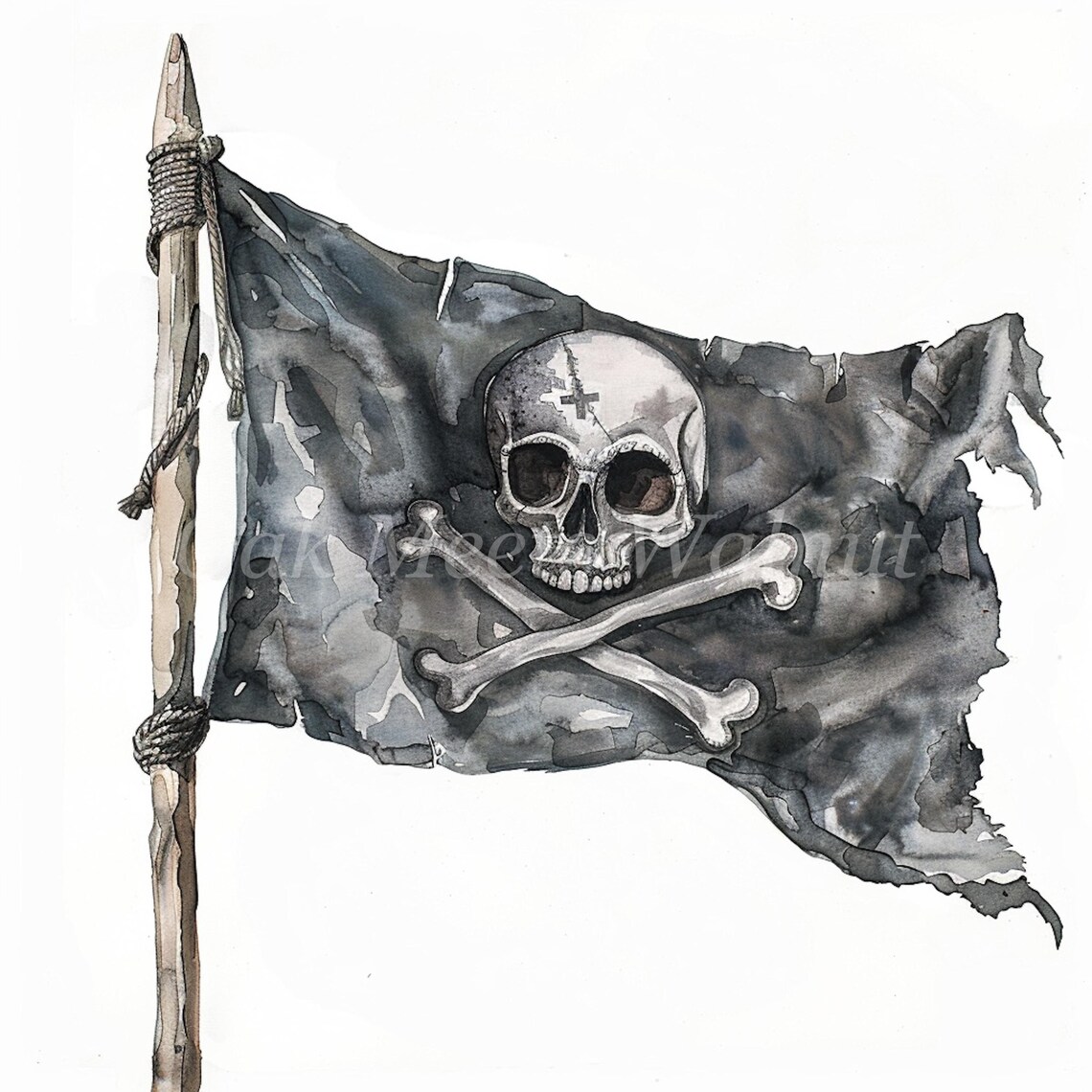 Watercolor Pirate Flag Clipart: Jolly Roger Illustrations (digital ...