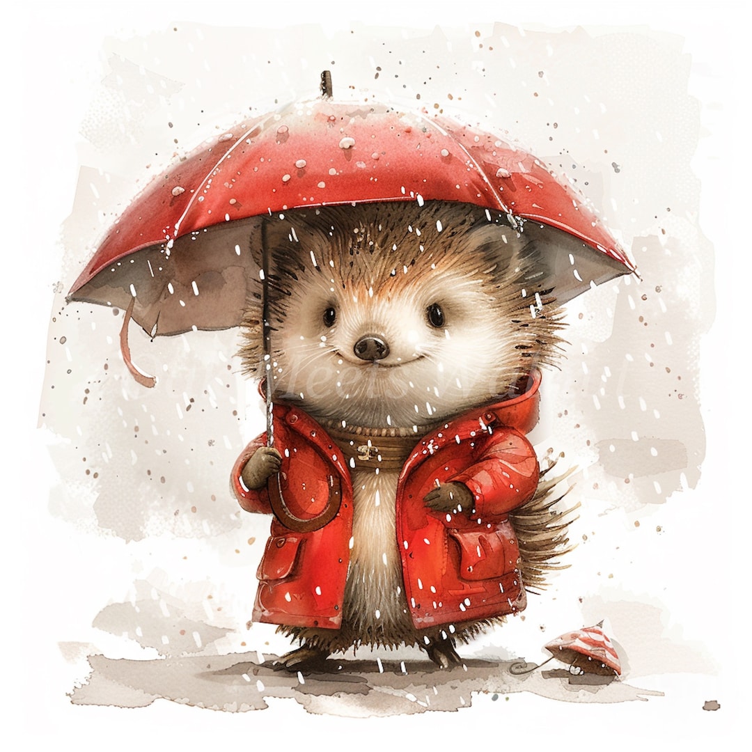 Hedgehog in Rain Clipart Bundle- 10 High Quality Watercolor Jpgs ...