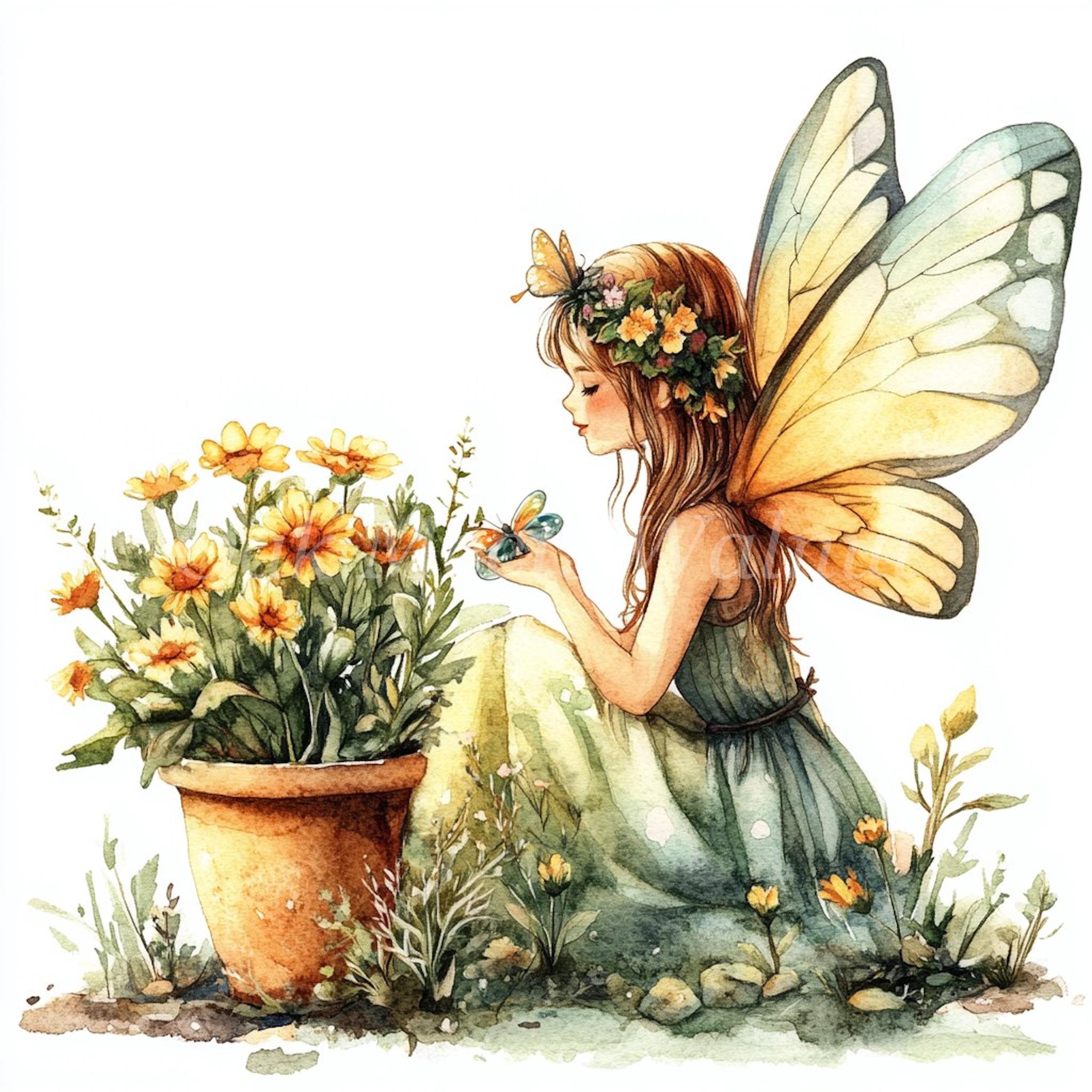 Flower Fairy Watercolor Clipart – Vase Arrangement, Jpgs (digital ...