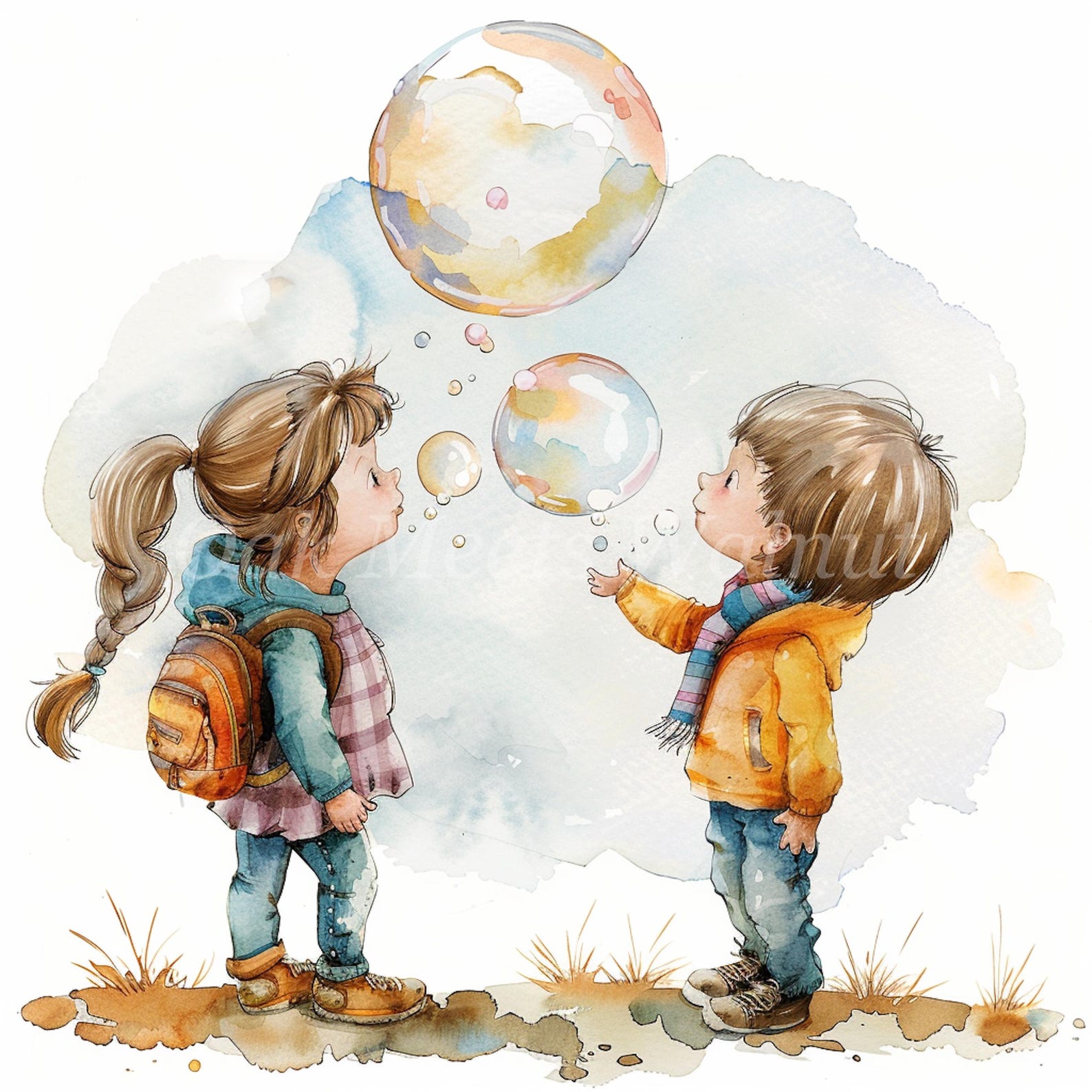 Kids Blowing Bubbles Clipart Bundle- 10 High Quality Jpgs, Printable ...