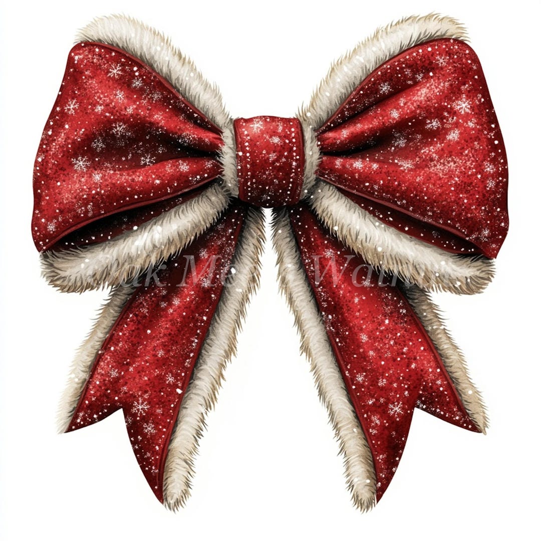 Christmas Red Glitter Bow Clipart Bundle- 10 High Quality Watercolor ...