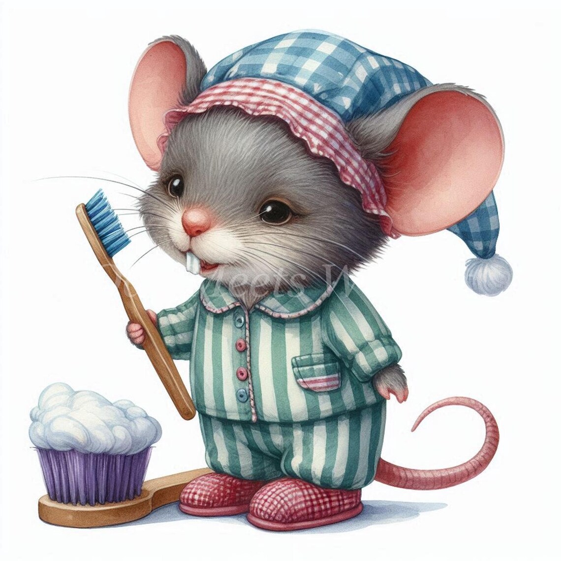 Bedtime Mouse Clipart: Watercolor Animal Illustrations (digital ...