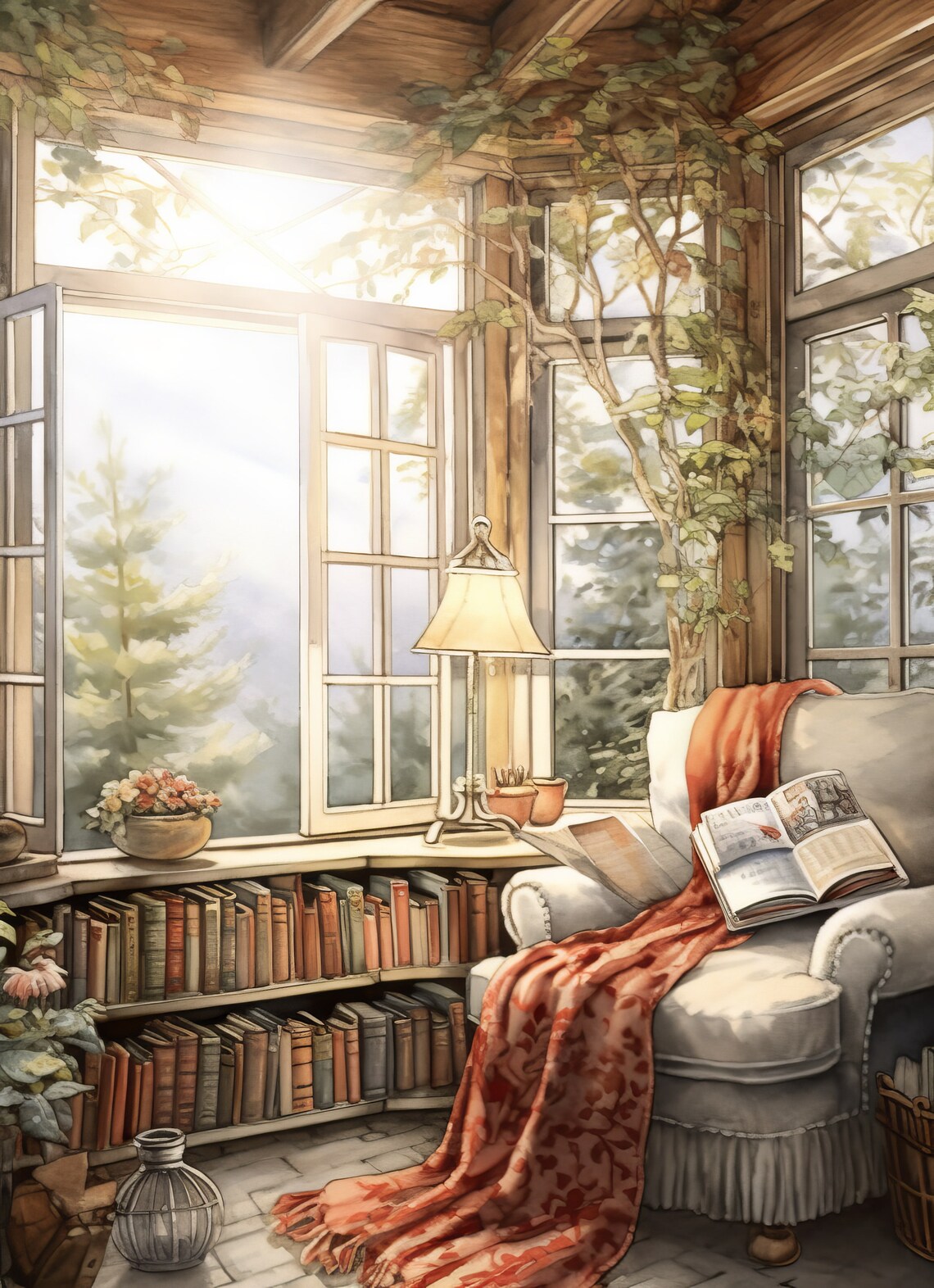 Bay Window Reading Nook Clipart Bundle 10 High Res Watercolor Jpgs for ...