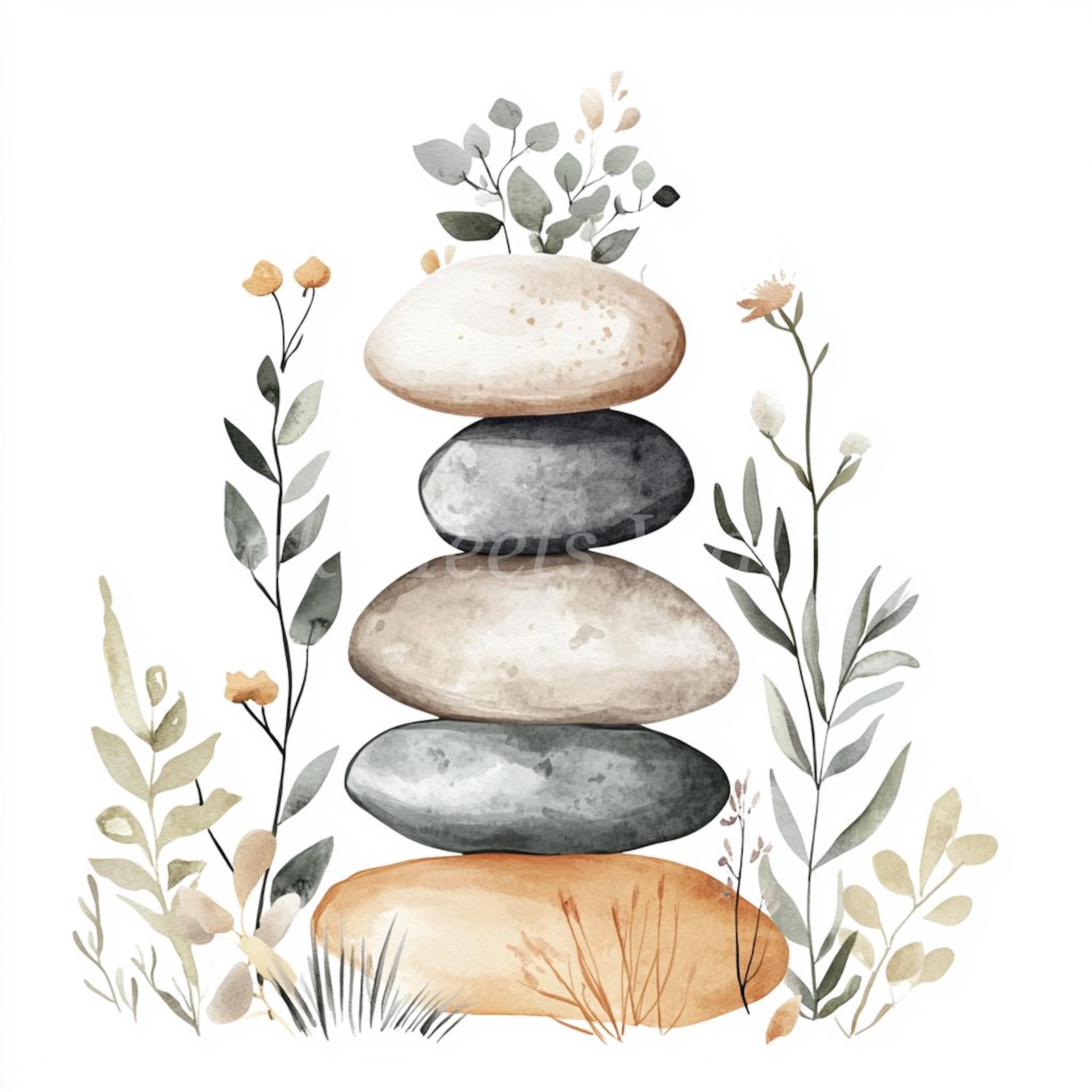 10 Zen Stones Clipart Bundle- High Quality Watercolor Jpgs, Paper Craft ...