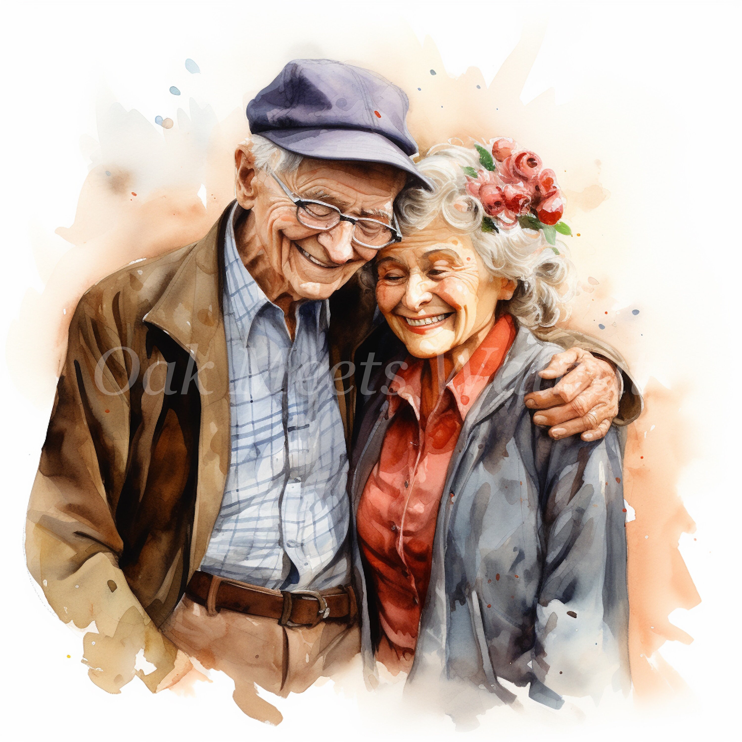 Old Couple in Love Clipart Bundle 10 High Quality Watercolor Jpgs ...