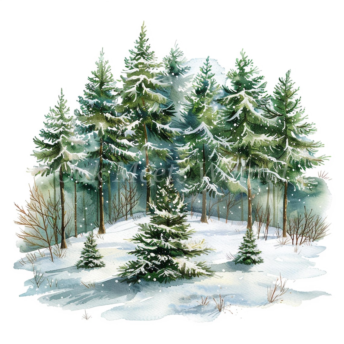 Watercolor Christmas Pine Trees Clipart Bundle (digital Download) - Etsy