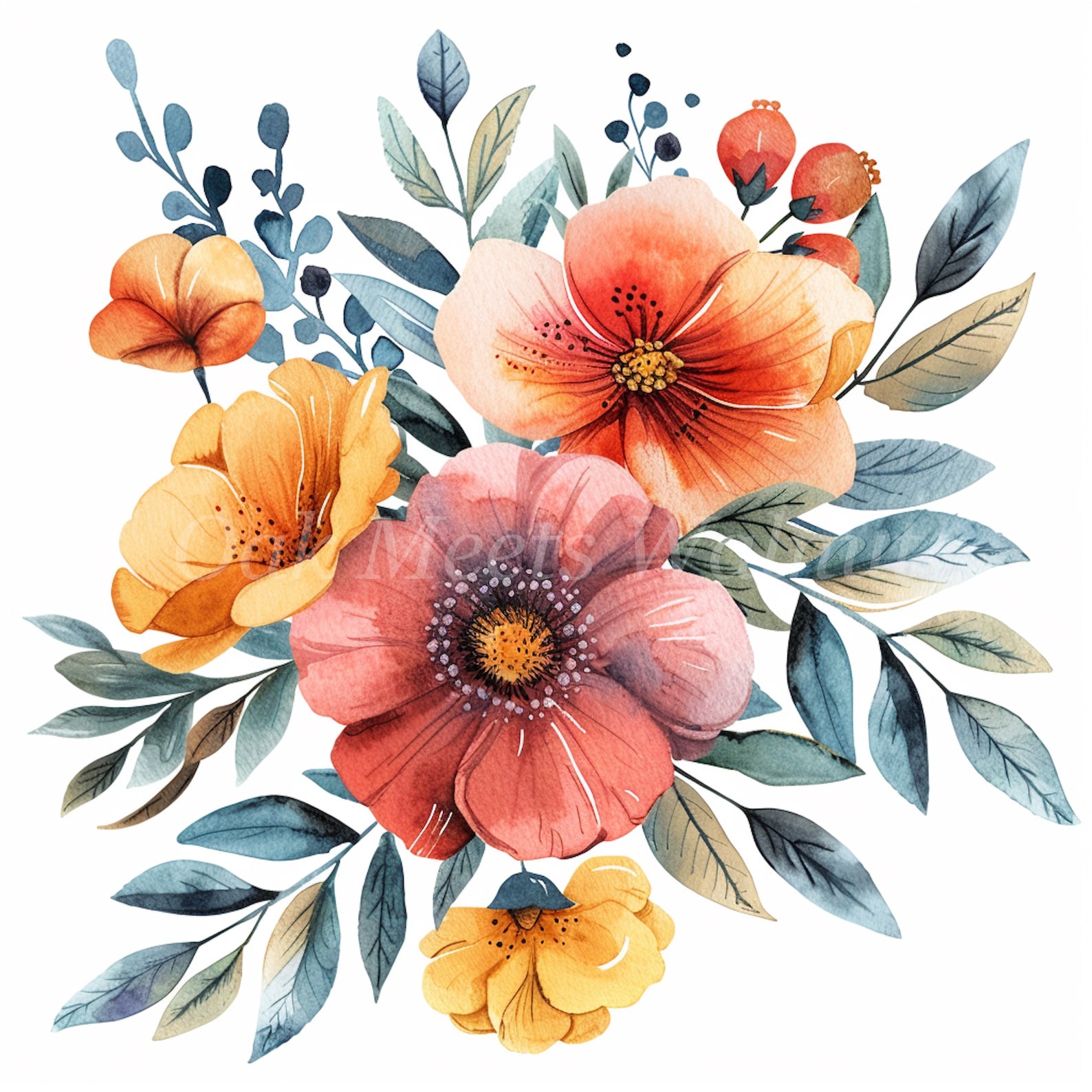 Boho Watercolor Flower Clipart Bundle (digital Download) - Etsy