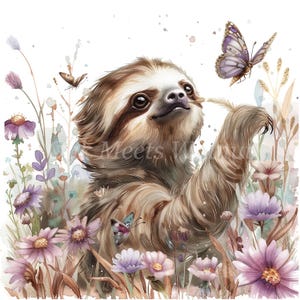 Sloth in Flowers Clipart Bundle- 10 High Quality Watercolor Jpgs, Junk ...