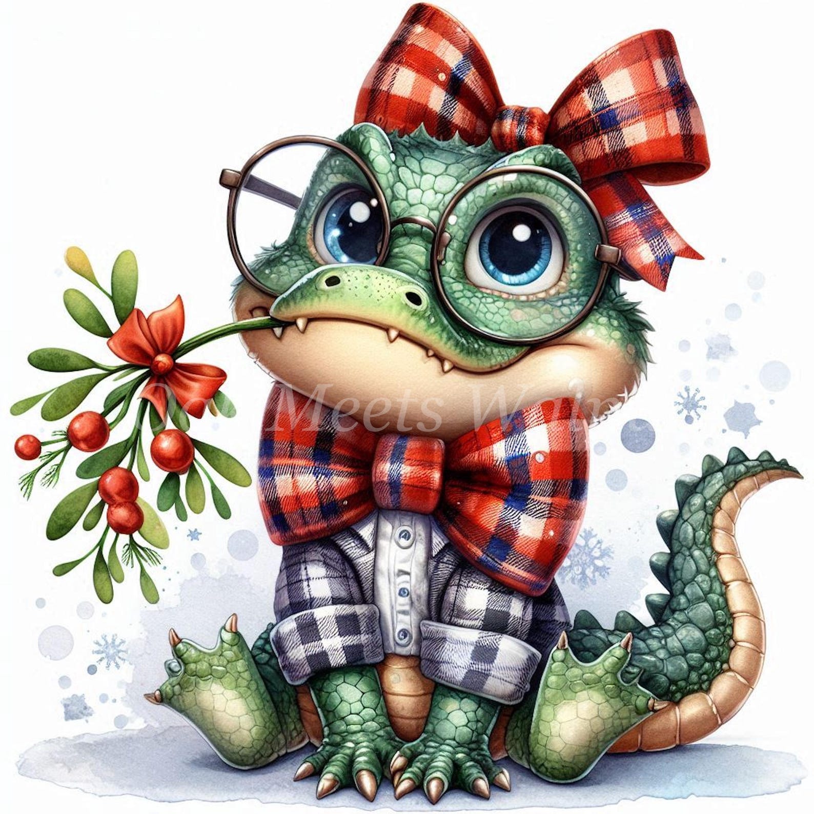 Christmas Alligator Clipart Bundle: Watercolor Holiday Animal (digital ...