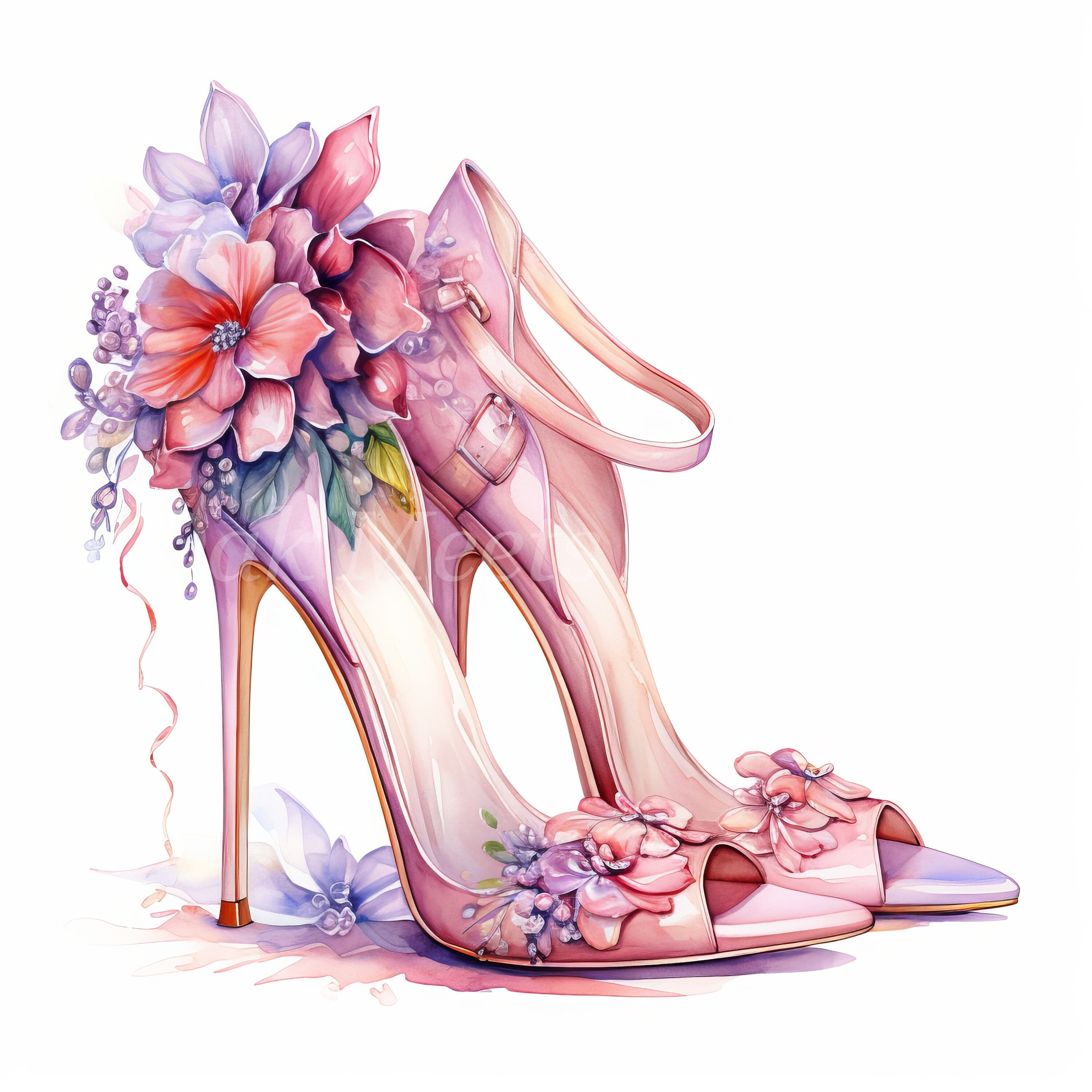 Floral Prom Shoes Clipart Bundle 10 High Quality Watercolor Jpgs ...