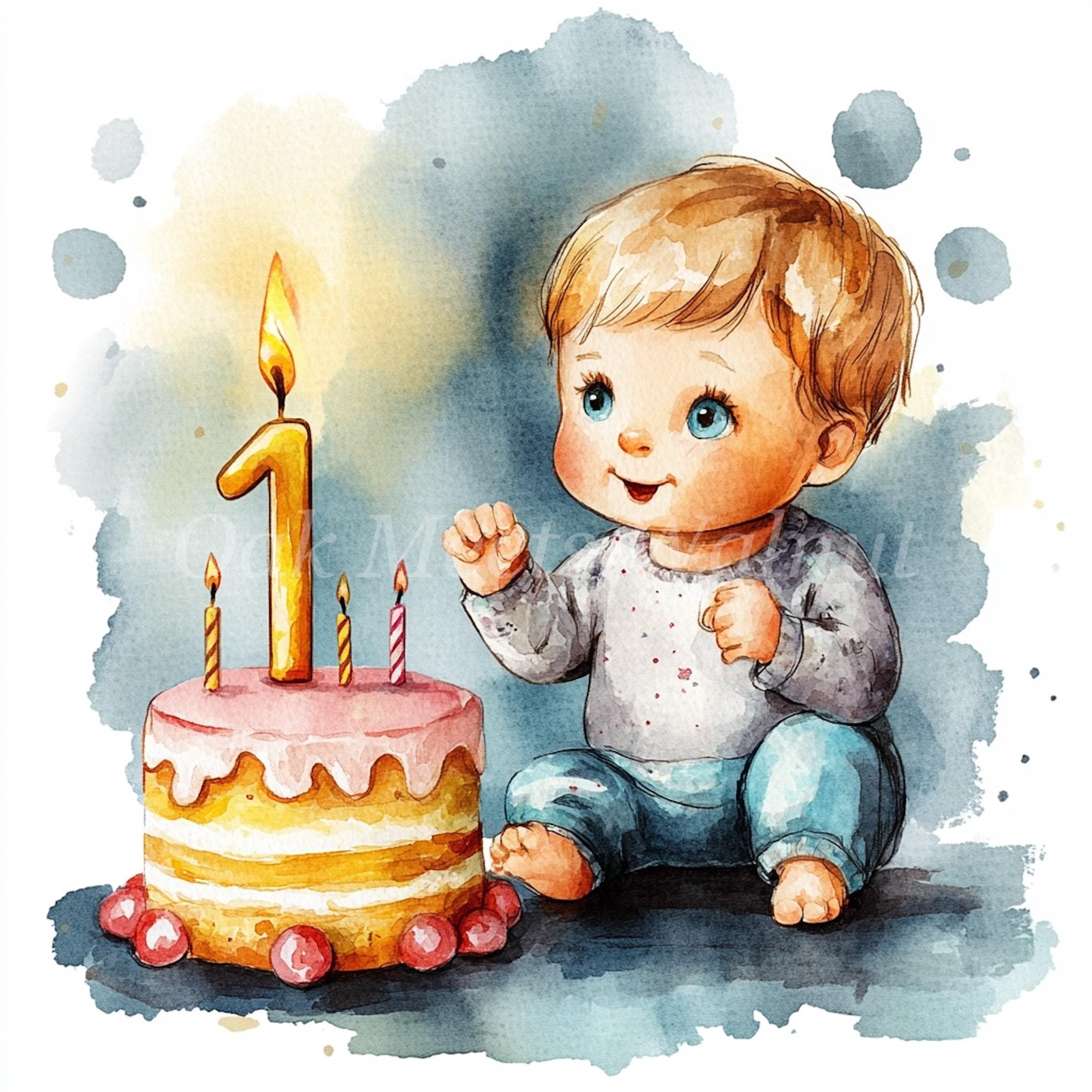 1st First Birthday Clipart Bundle- 10 High Quality Watercolor Jpgs ...