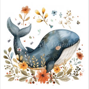Floral Whale Watercolor Clipart Bundle (digital Download) - Etsy