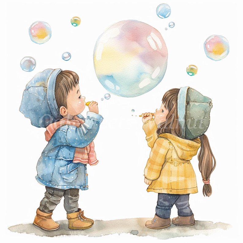 Kids Blowing Bubbles Clipart Bundle- 10 High Quality Jpgs, Printable ...