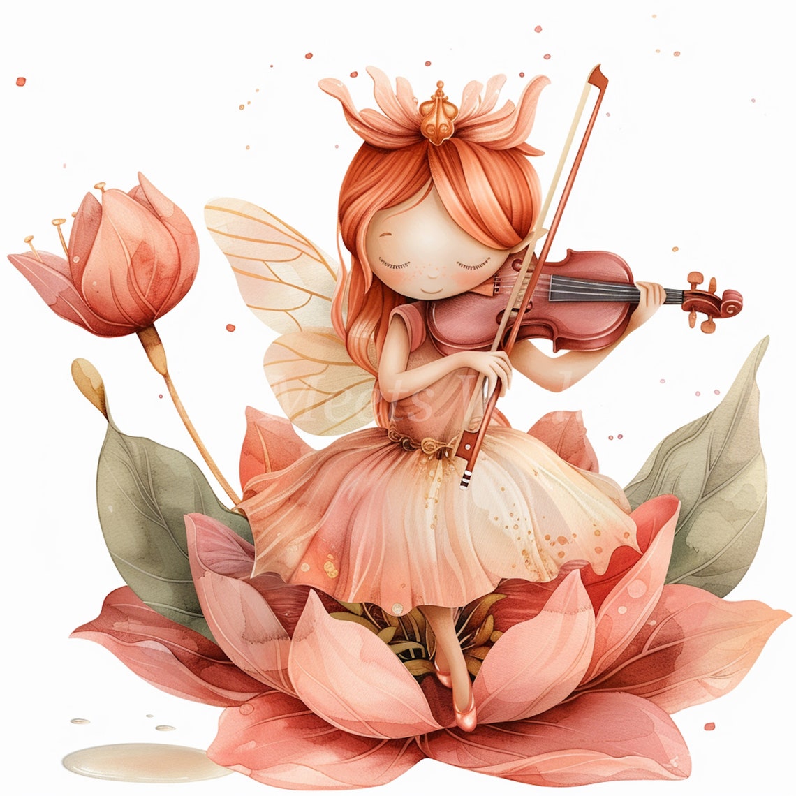 Fairy Violin Watercolor Clipart Bundle: Scrapbook Graphics (digital ...