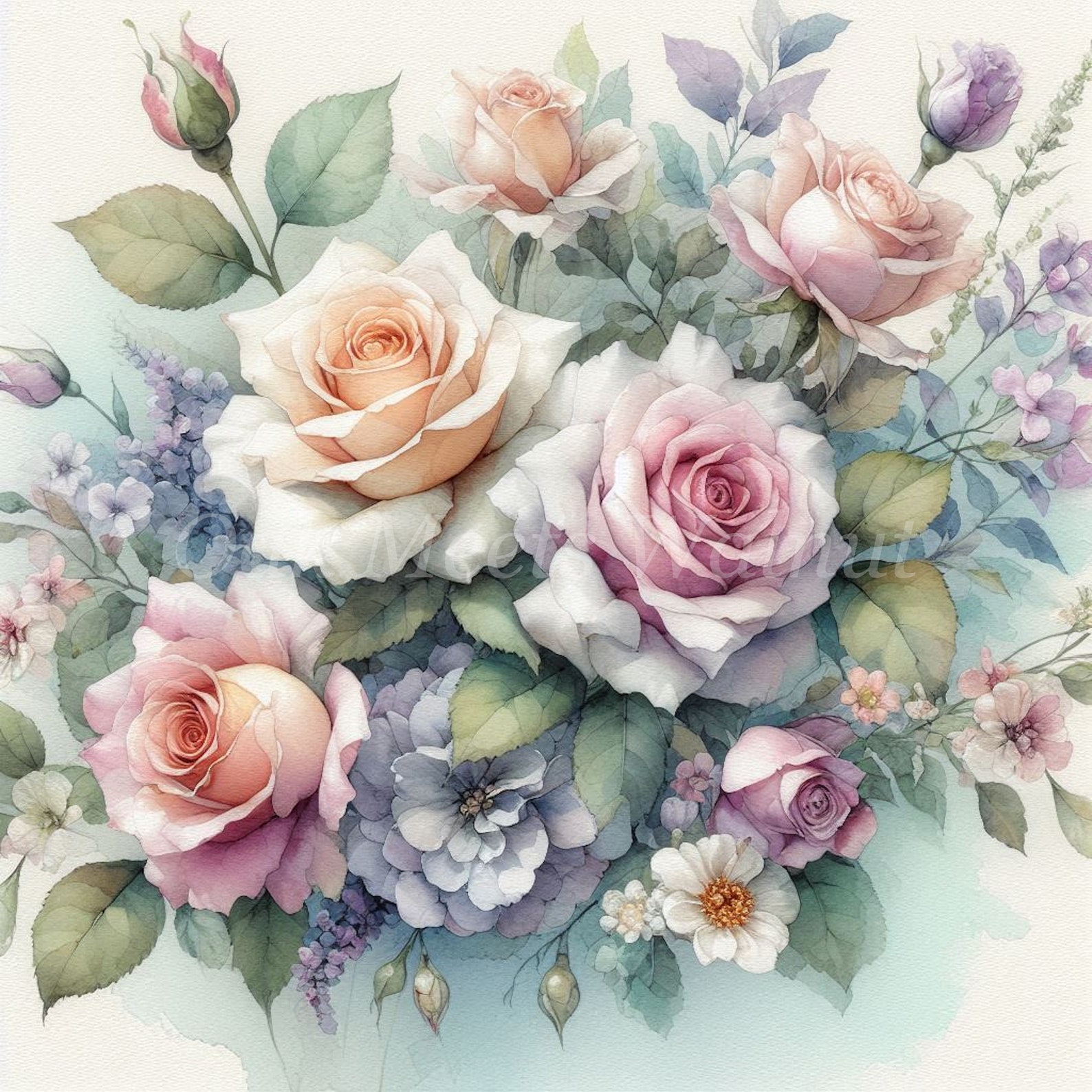 Pastel Roses Clipart Bundle 10 High Quality Watercolor Jpgs, Printable ...