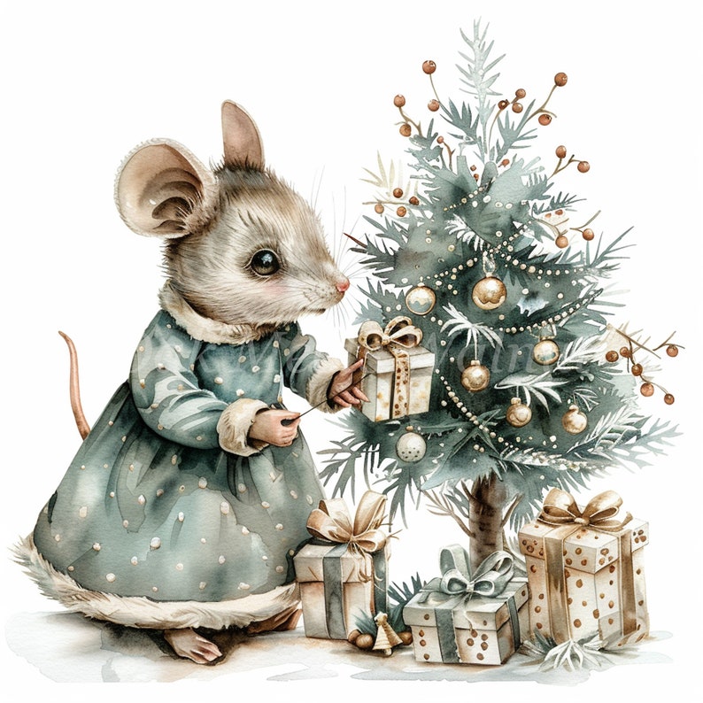 Christmas Mouse in Vintage Dress Clipart Bundle 10 High Quality ...