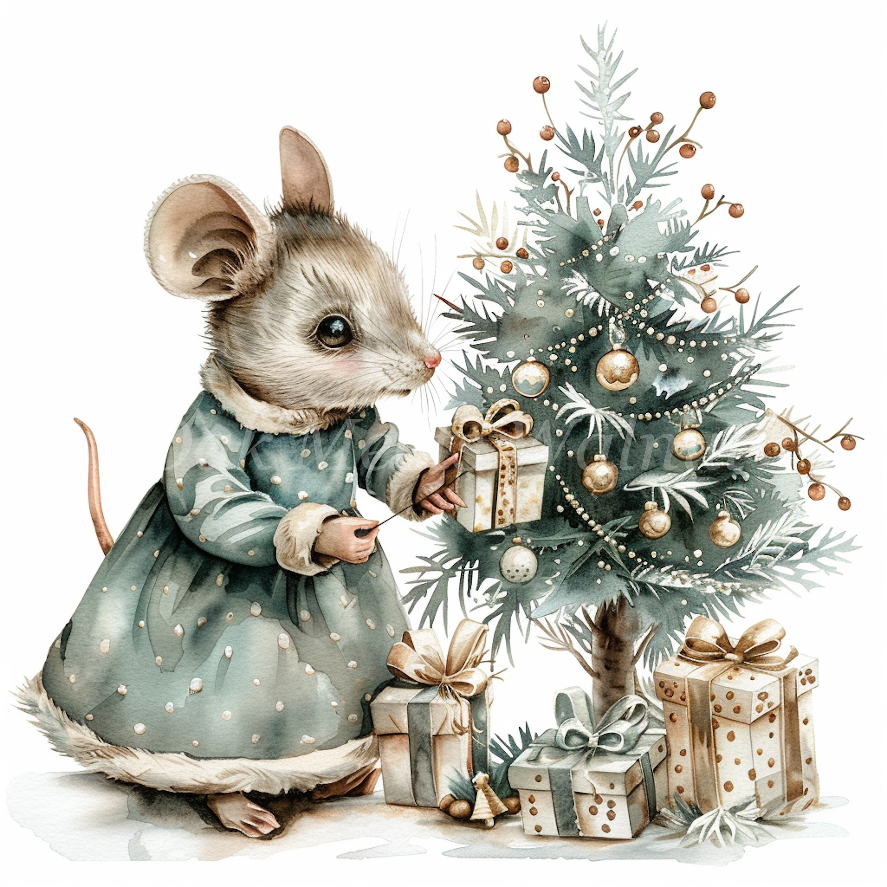Christmas Mouse in Vintage Dress Clipart Bundle 10 High Quality ...