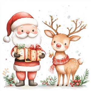 Christmas Santa & Reindeer Clipart Bundle-10 High Quality Watercolor ...