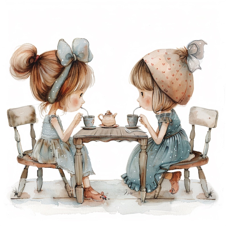 Girl Tea Party Clipart Bundle- 10 High Quality Watercolor Jpgs ...