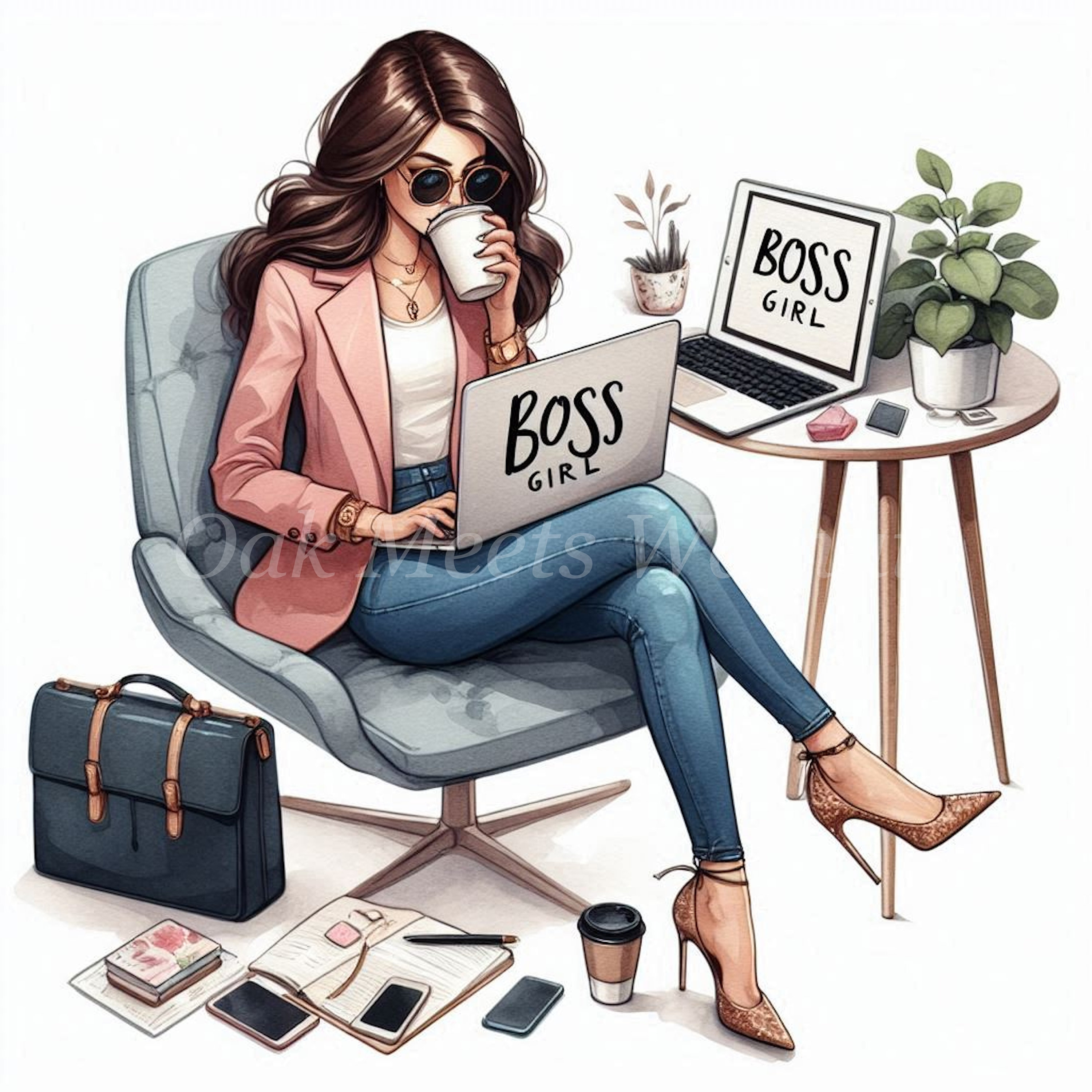 Boss Girl- 10 High Quality Watercolor Jpgs, Fashion Girl, Digital ...