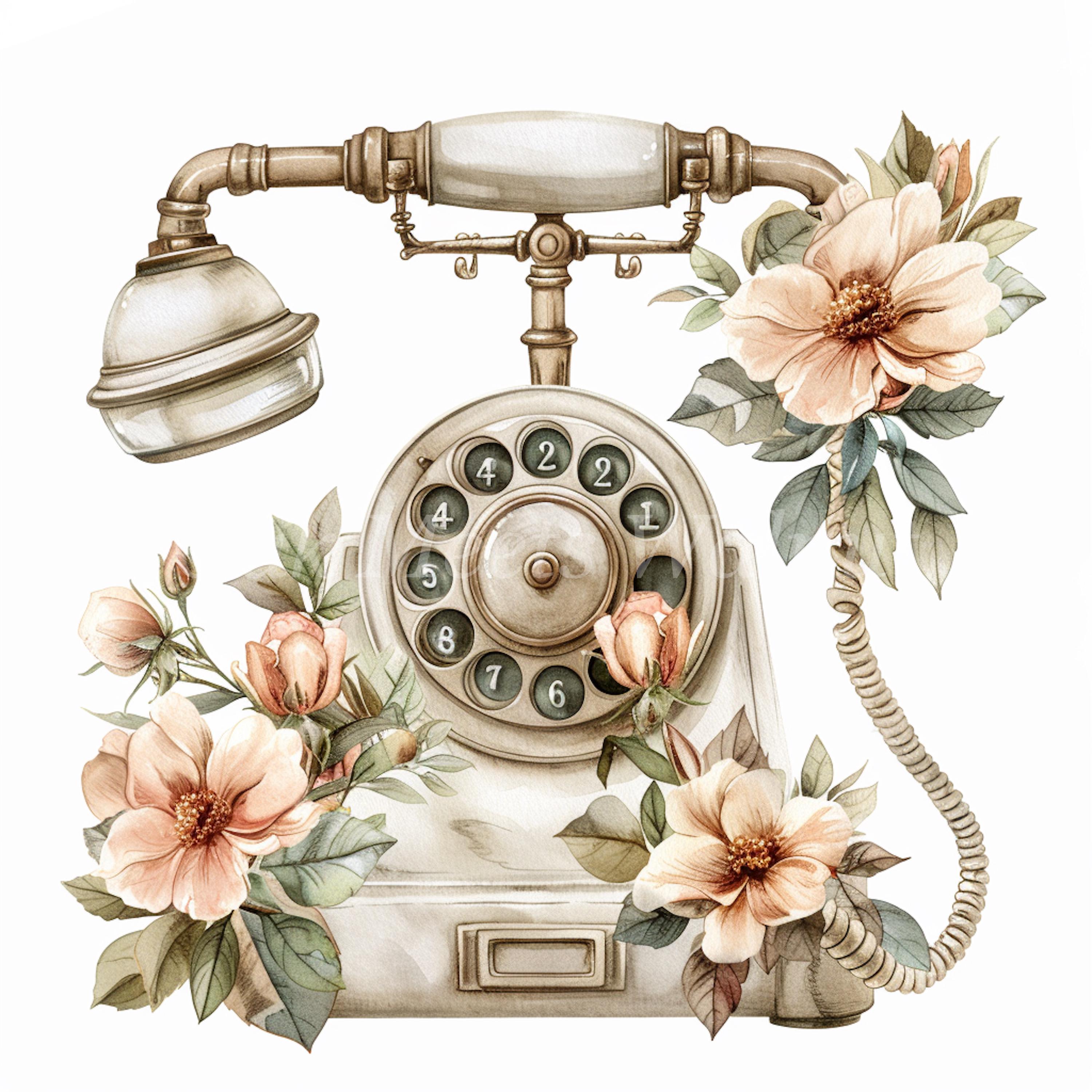 Vintage Telephone With Flowers Clipart Bundle- 10 High Quality ...