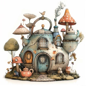 Whimsical Teapot House Clipart Bundle- 10 High Quality Watercolor Jpgs ...