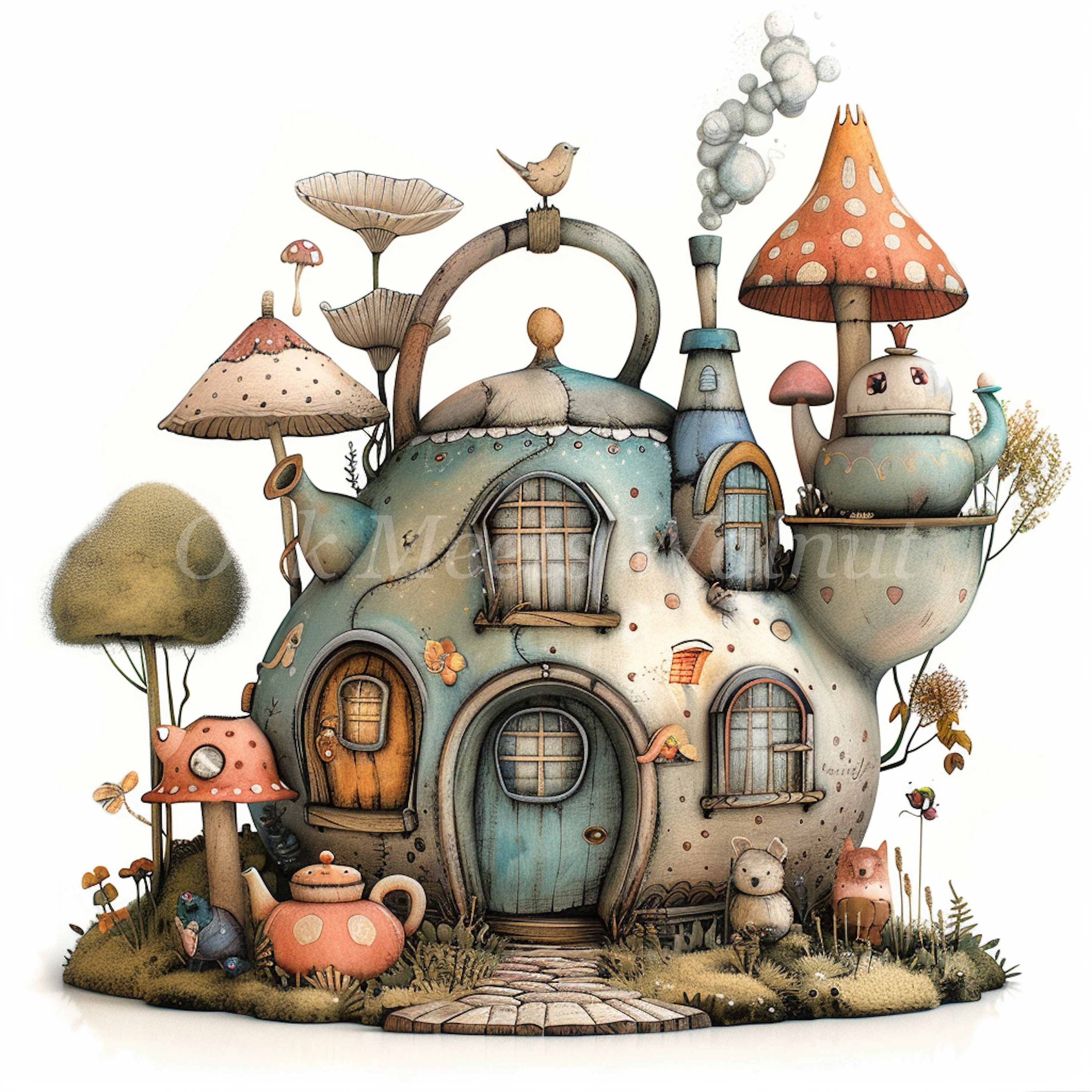 Watercolor Teapot House Clipart Bundle: Whimsical Cottage Graphics ...