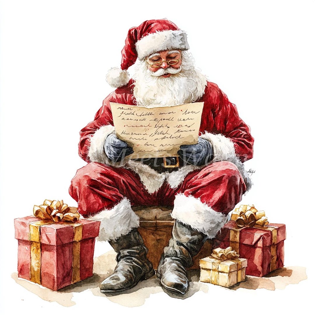 Santa With Presents Clipart Bundle- 10 High Quality Jpgs, Vintage ...