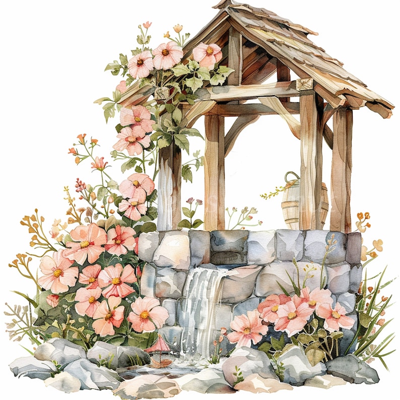 Floral Wishing Well Clipart Bundle- 10 High Quality Watercolor Jpgs ...