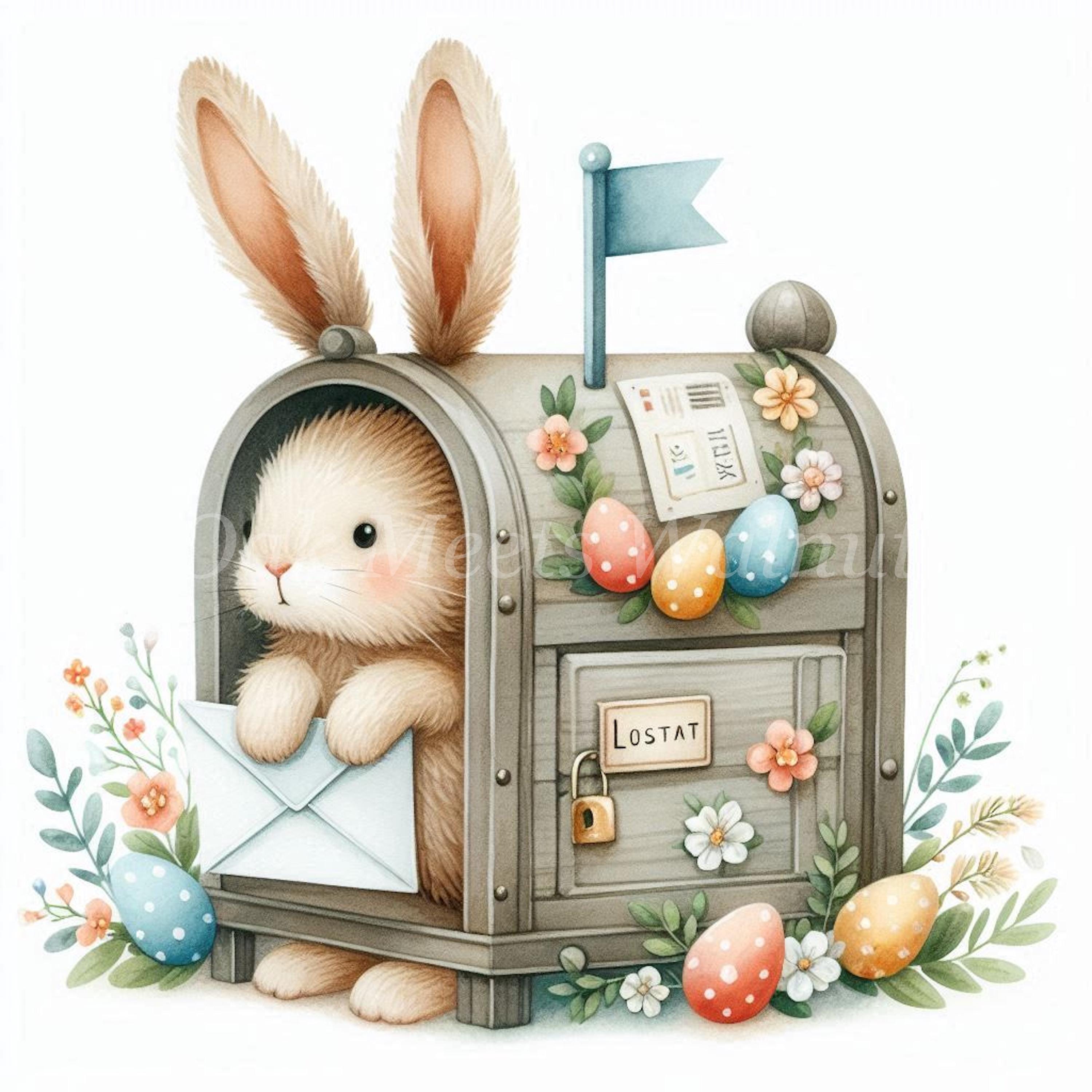 Watercolor Easter Bunny Mailbox Clipart: Scrapbook Graphics (digital ...