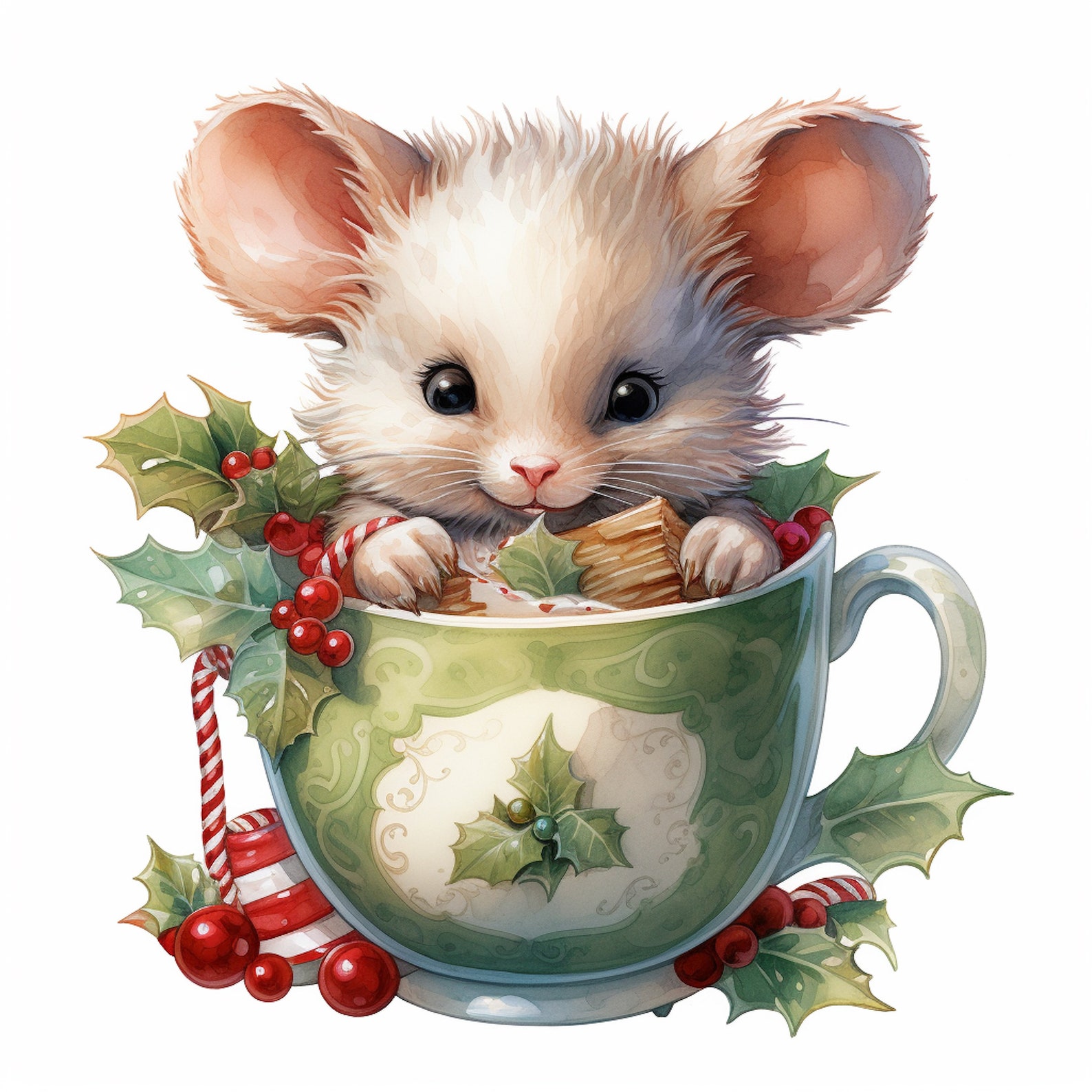 Christmas Mouse in a Teacup Clipart Bundle 10 High Quality Watercolor ...