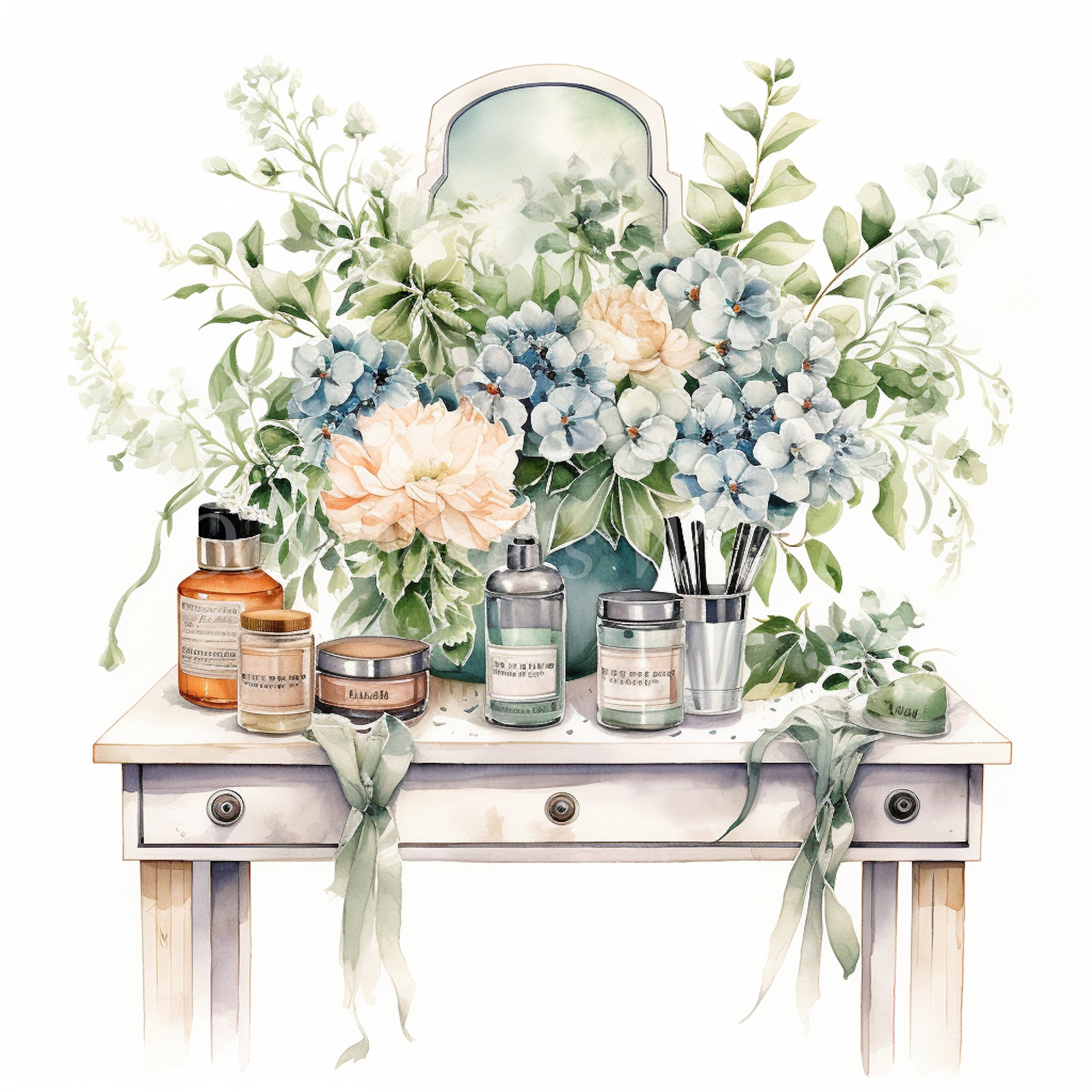 Floral Vanity Clipart Bundle 10 High Quality Jpgs, Dressing Table ...