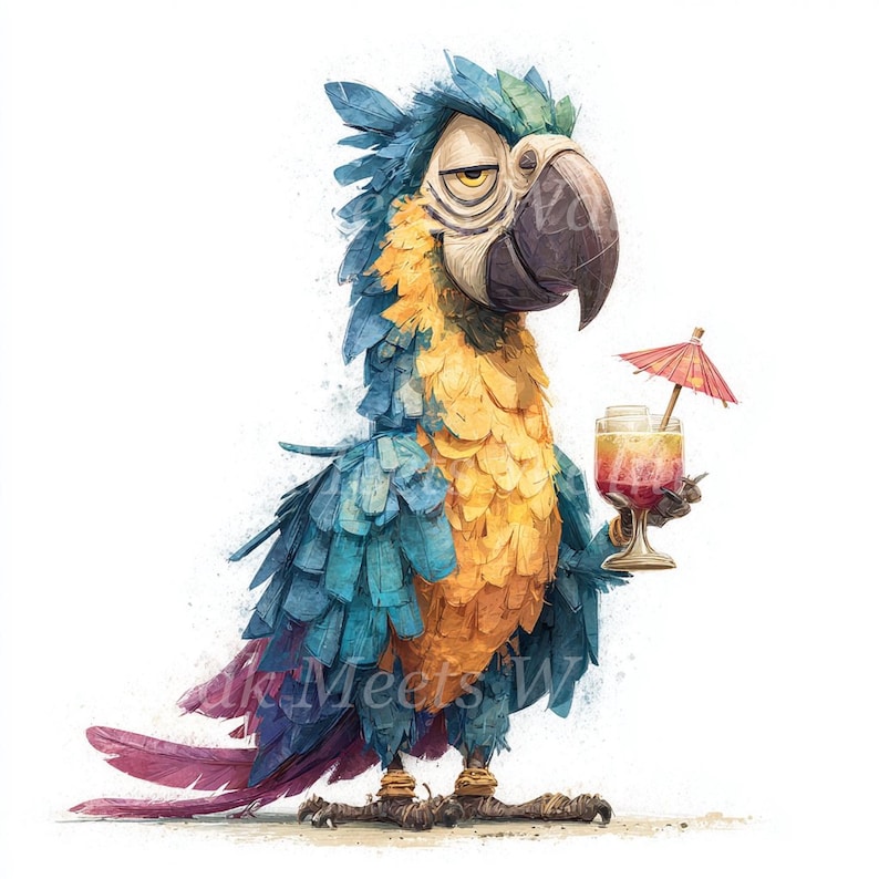 Watercolor Parrot Clipart Bundle: Tropical Vacation Art (digital ...