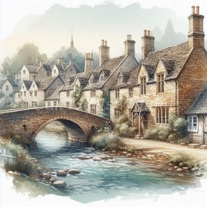 Old English Village Landscape Clipart Bundle- 10 High Quality ...