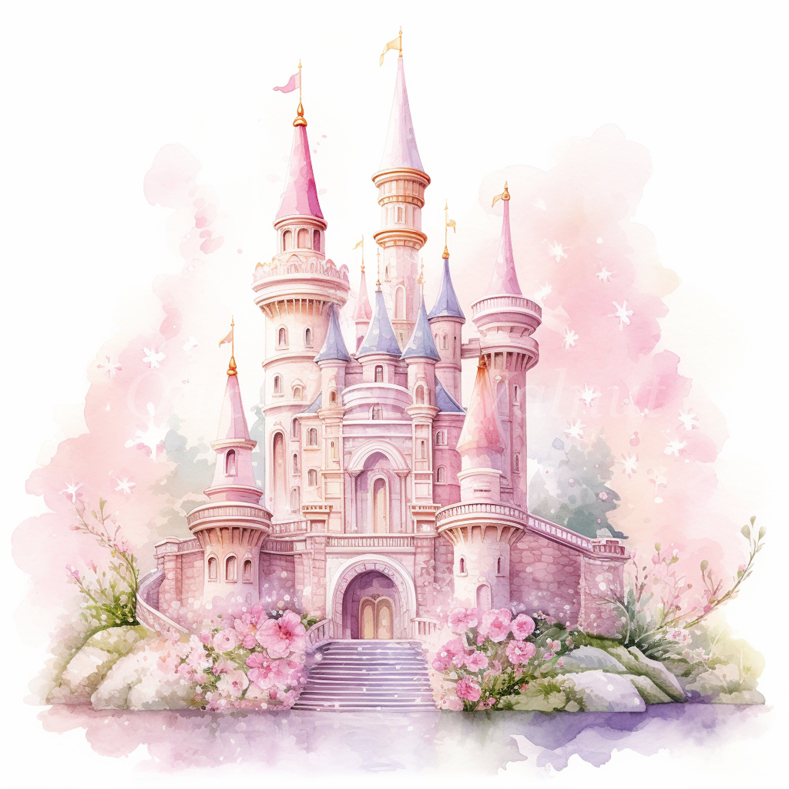Watercolor Princess Castle Clipart: Storybook Images (digital Download ...