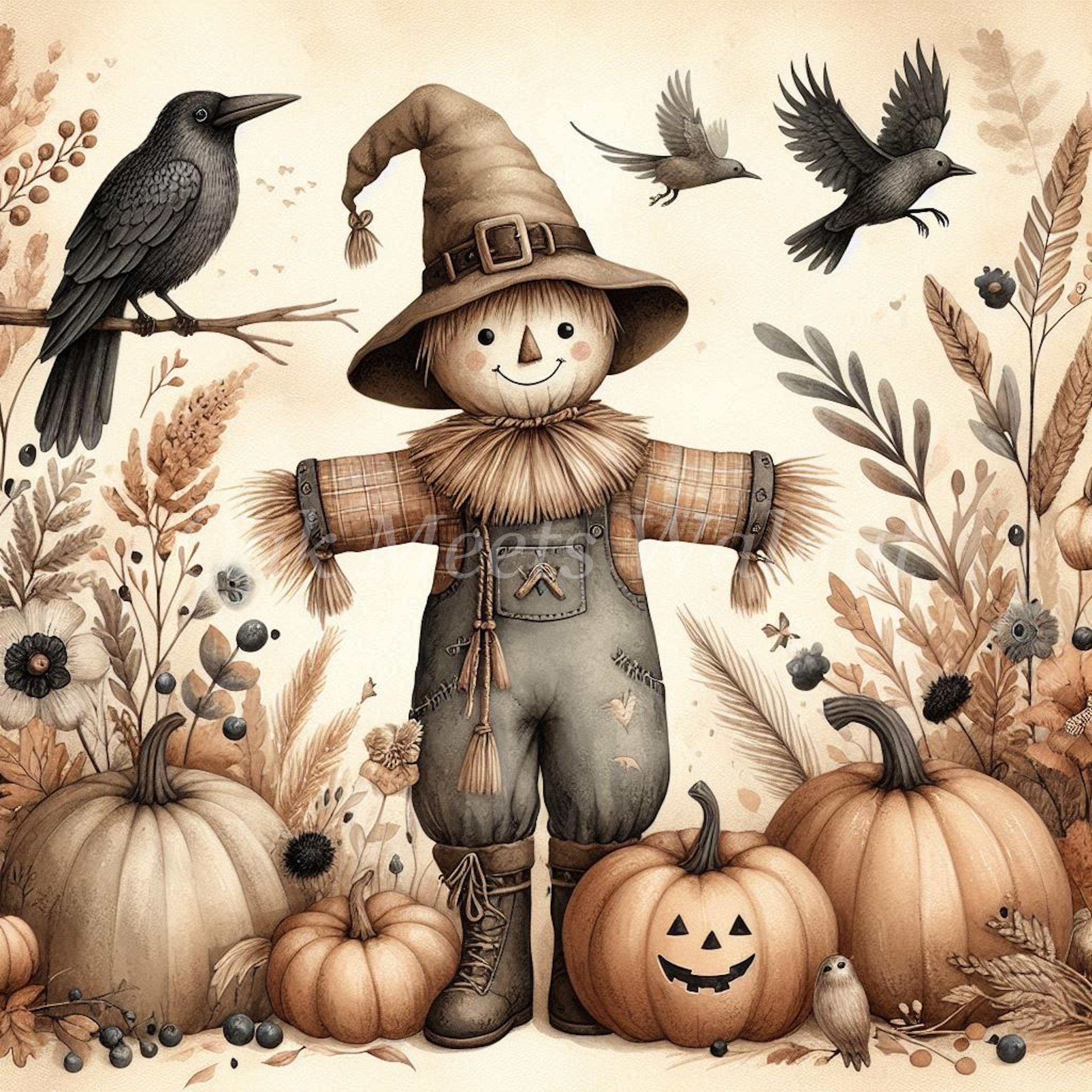 Scarecrow Pumpkin Patch Clipart: Watercolor Fall Graphics (JPG Digital ...