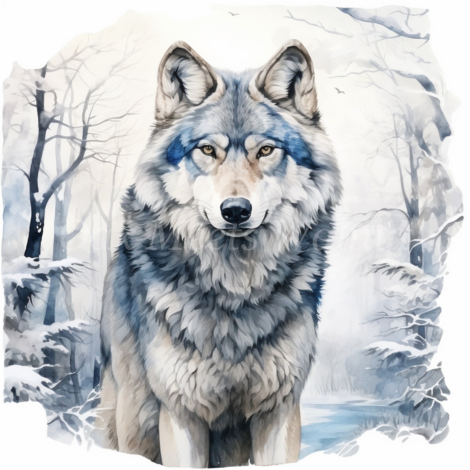 Winter Wolf Watercolor Clipart Bundle: High-resolution Jpgs (digital ...