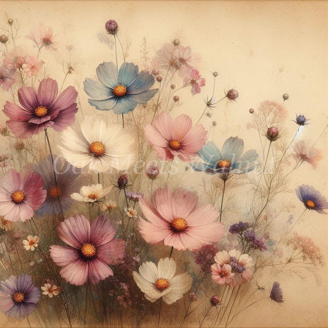 Watercolor Meadow Flowers Clipart Bundle: Beige Floral Illustrations ...