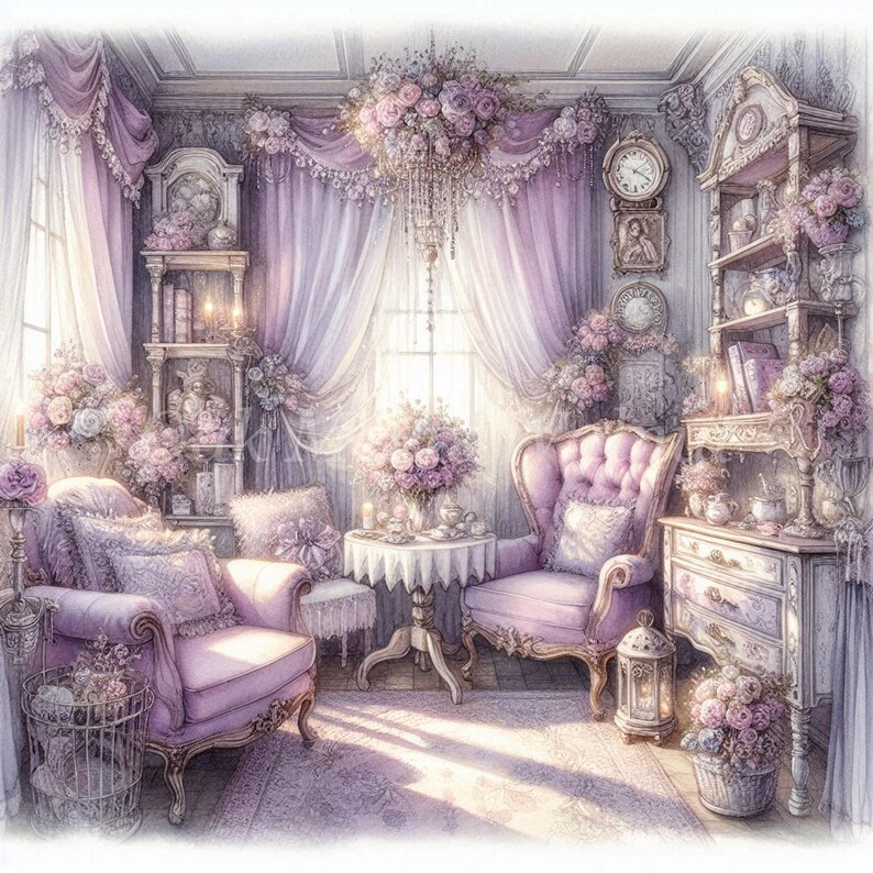 Purple Cozy Nook Clipart Bundle: Watercolor Illustrations (digital ...
