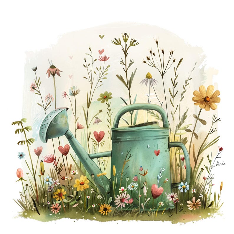 Watercolor Flowers in Watering Can Clipart: Floral JPG Bundle (digital ...