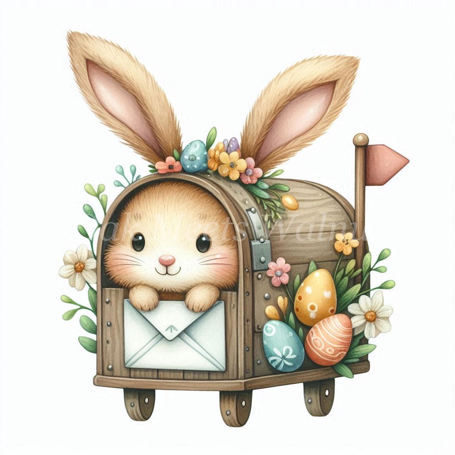 Watercolor Easter Bunny Mailbox Clipart: Scrapbook Graphics (digital ...